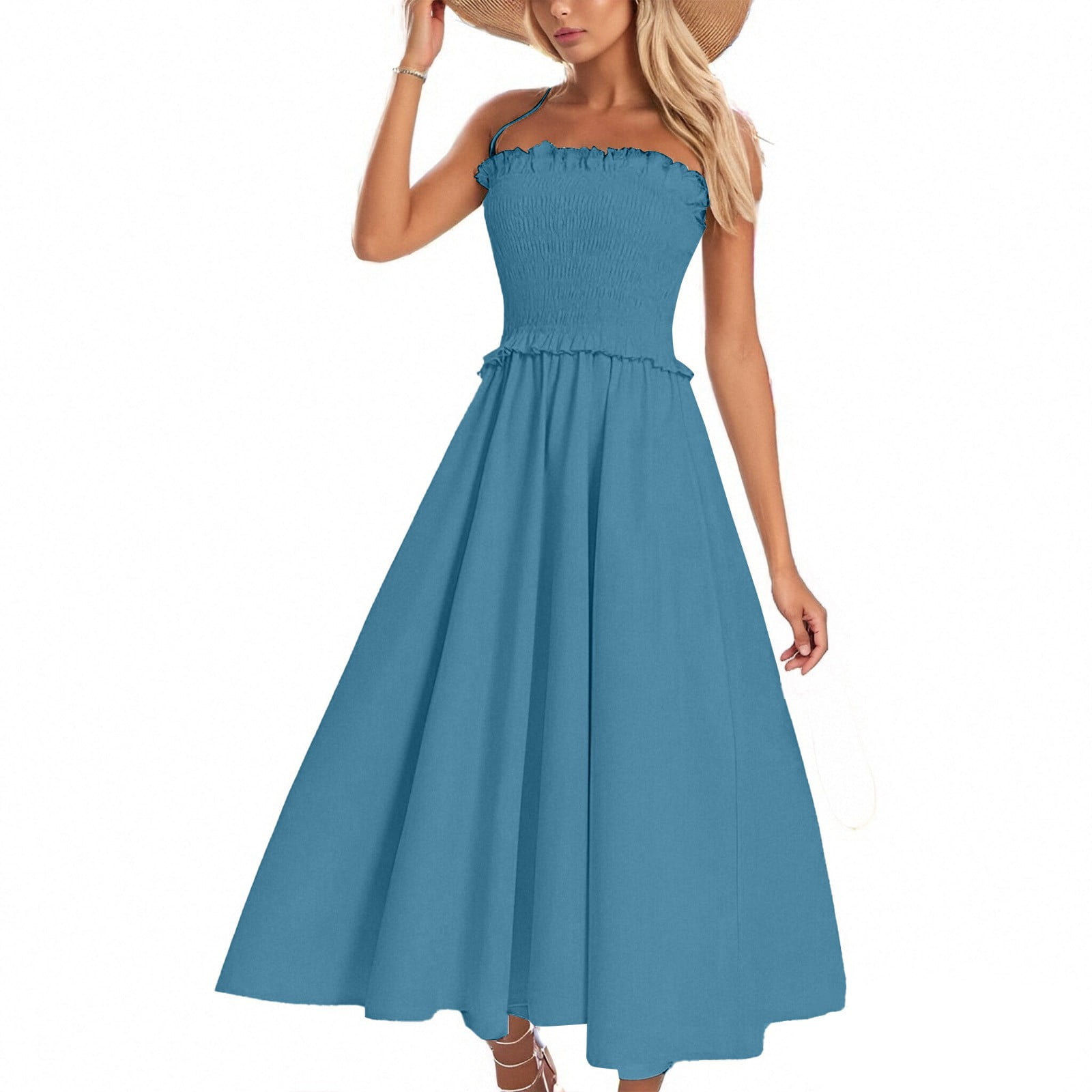 Wide Brim Hat Matching Sundress, Summer Maxi Dresses for Women 2025 ...