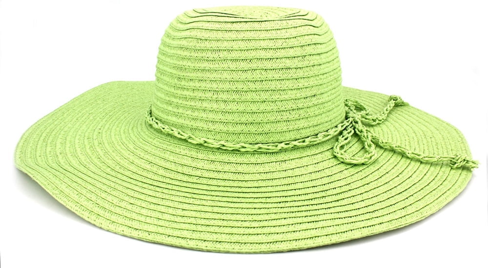 Wide Brim Hat - Straw Hat- Paper Straw Hat w/ Lace Band - Lime - HT ...