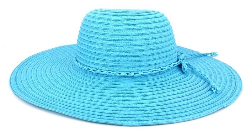 Wide Brim Hat - Straw Hat- Paper Straw Hat w/ Lace Band - Turquoise ...