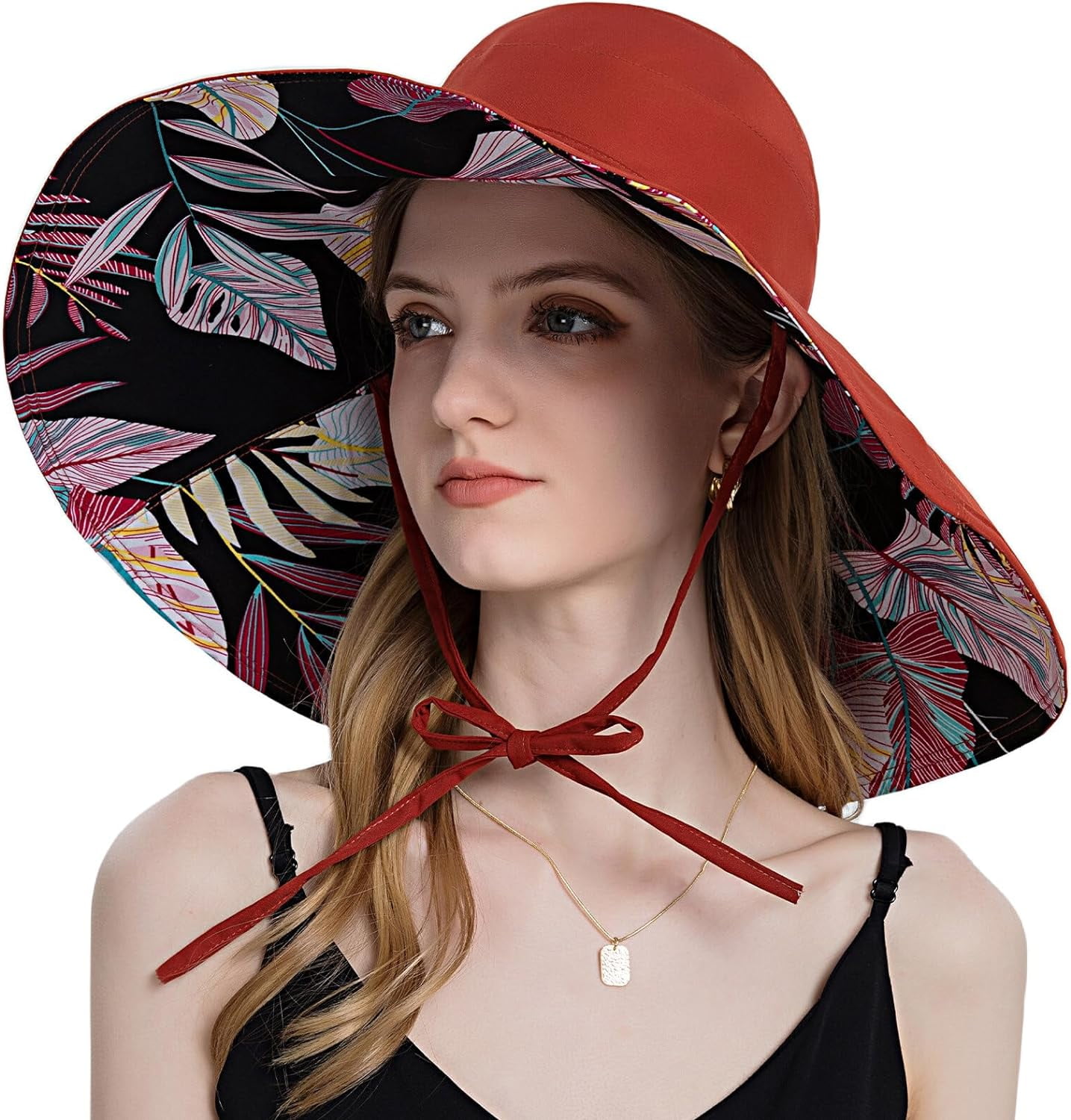 Wide Brim Hats for Women, Double-Sided Foldable Beach Hat Cotton Sun ...