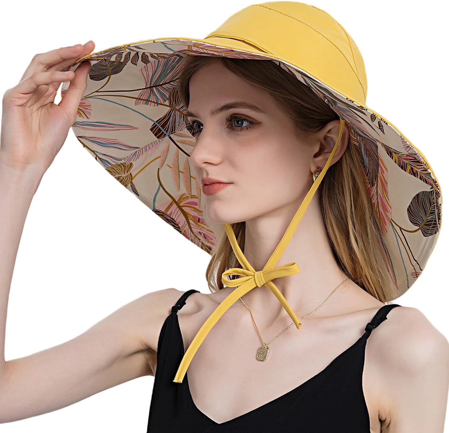 Wide Brim Hats for Women, Double-Sided Foldable Beach Hat Cotton Sun ...