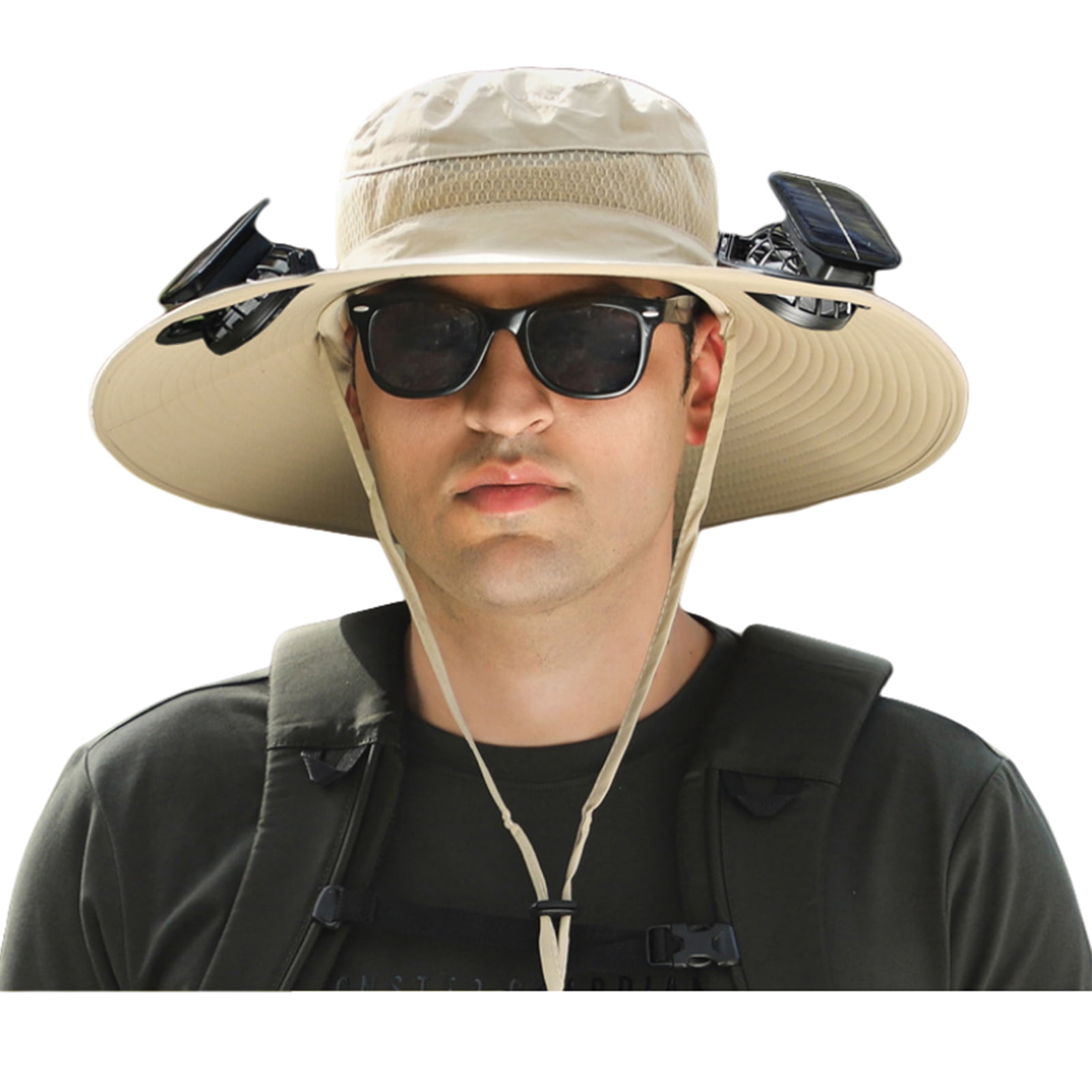 Wide Brim Outdoor Fishing Sun Hat with 2 Solar Fan Solar Breathable ...