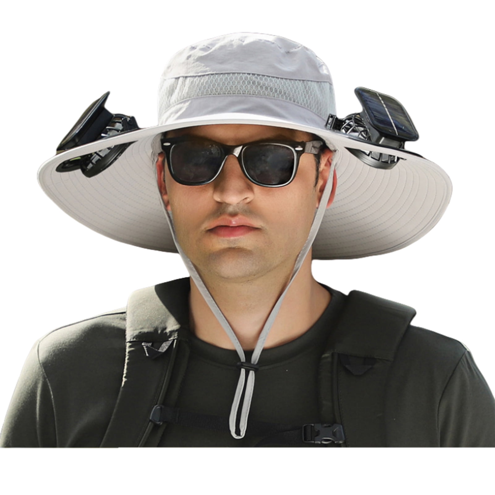 Wide Brim Outdoor Fishing Sun Hat with 2 Solar Fan Solar Breathable ...