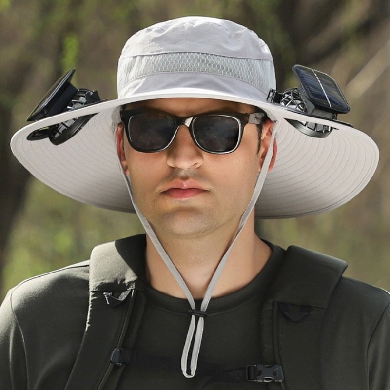 Wide Brim Solar Dual Fan Cap, Solar Cap With Fan, Solar Charging And ...