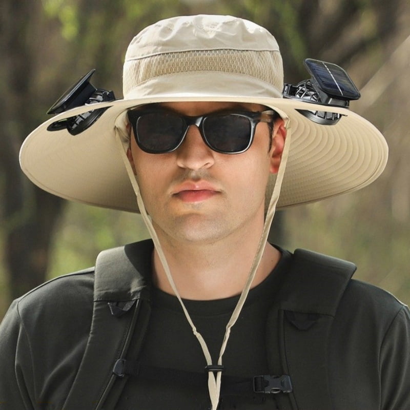 Wide Brim Solar Dual Fan Cap, Solar Cap With Fan, Solar Charging And ...