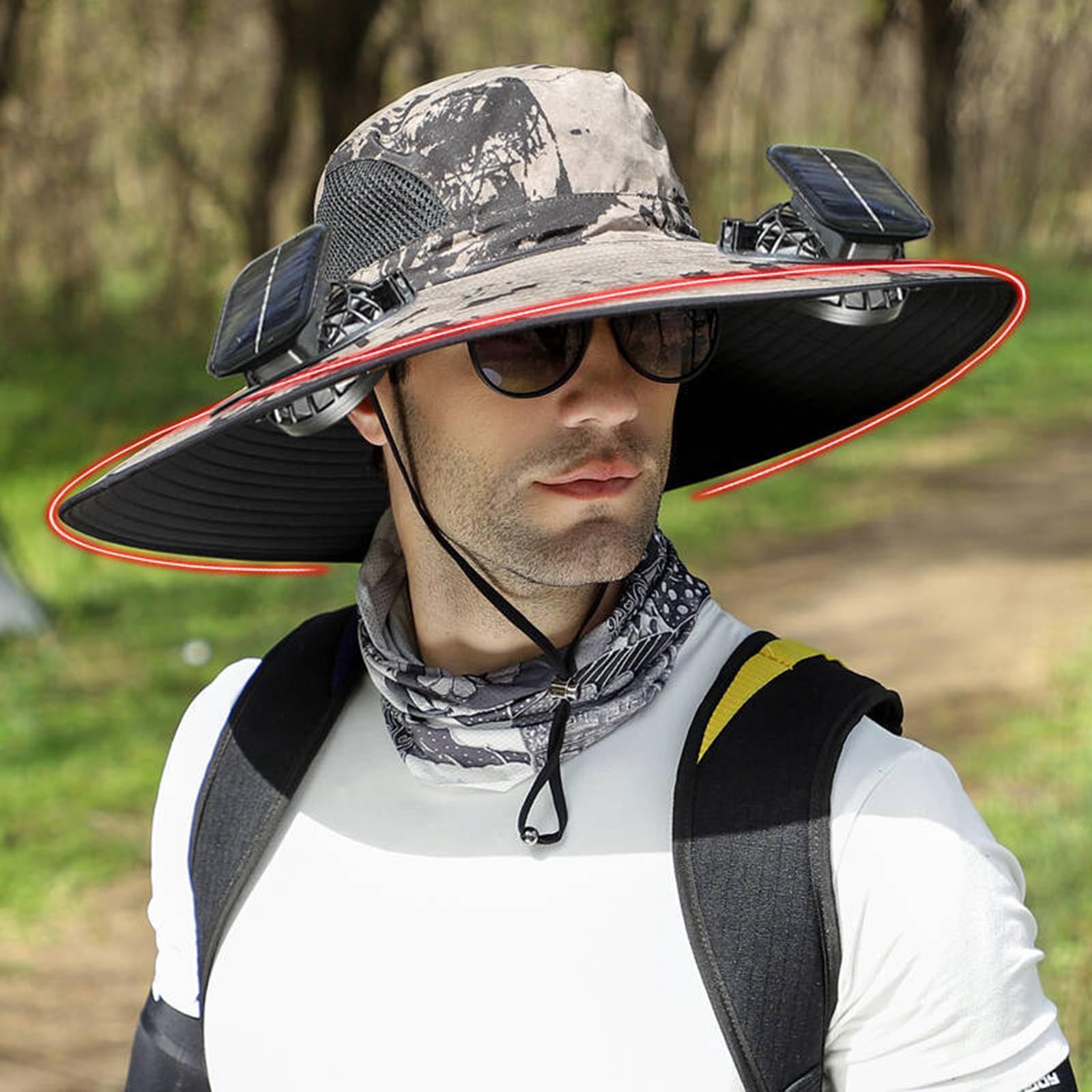 Wide Brim Solar Fan Hat,Fishing Hat with 2 Solar Fan, 3 Speed Solar ...