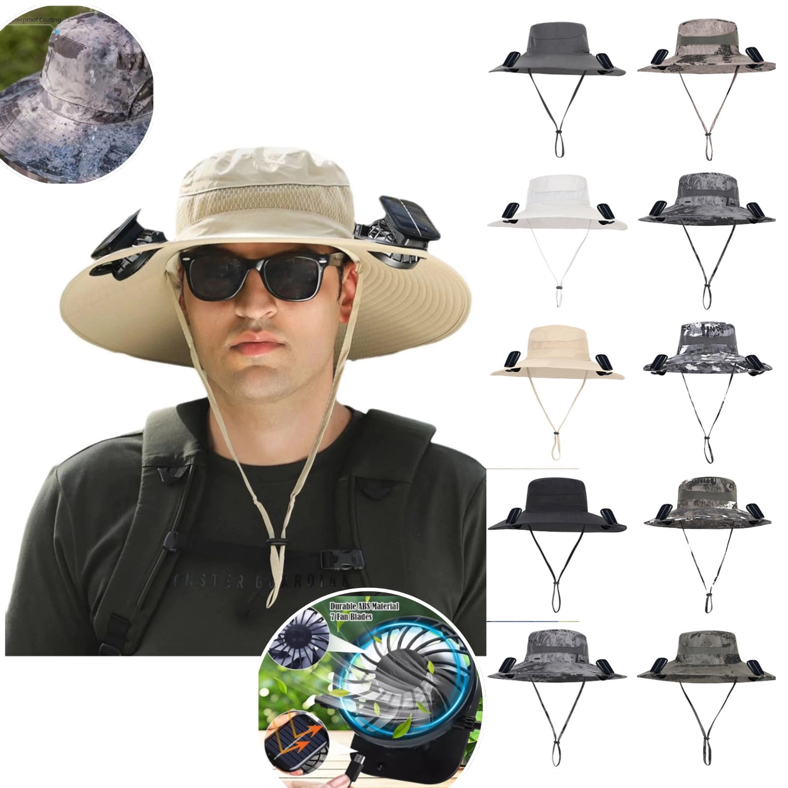 Wide Brim Solar Fan Hat Outdoor Fishing Hat with Fan Built in Sombrero ...