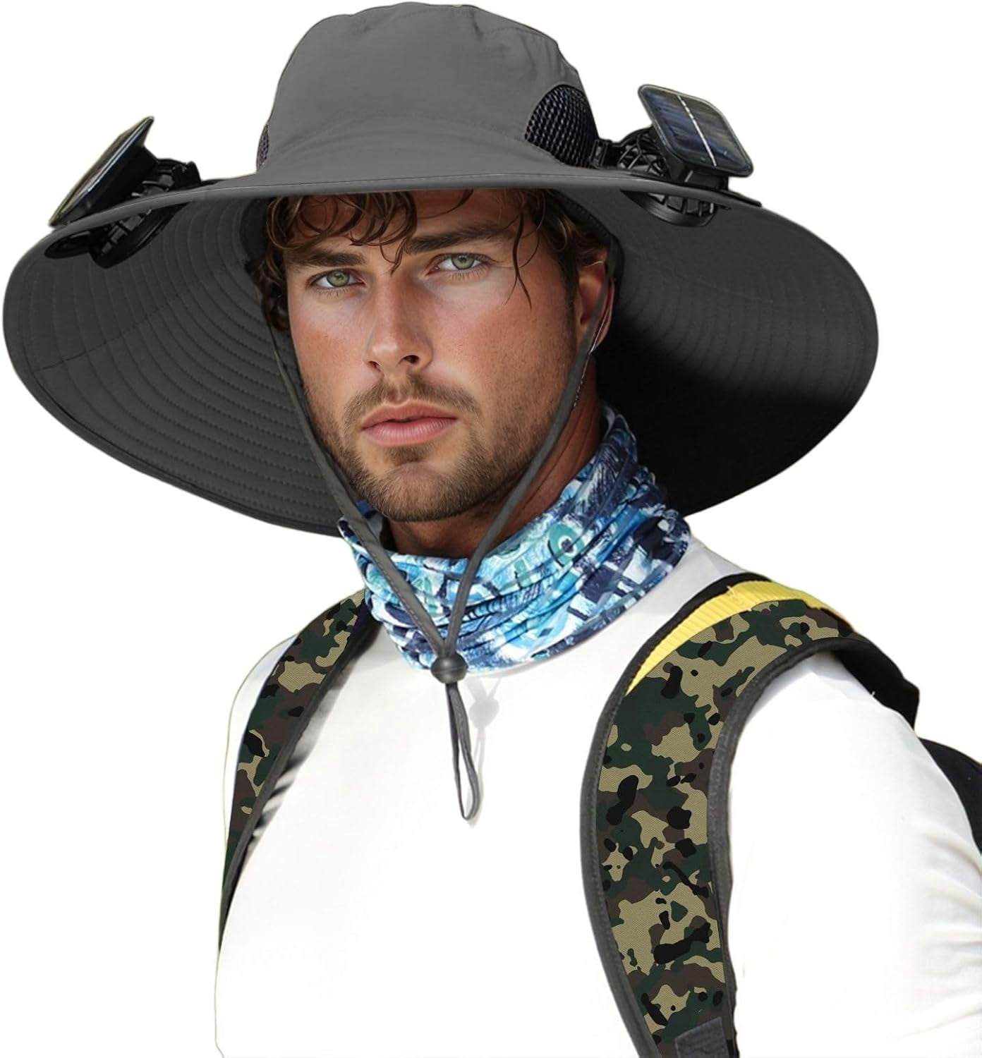 Wide Brim Solar Fan Hat Outdoor Wide Brim Sun Hat with 2 Solar Fan ...
