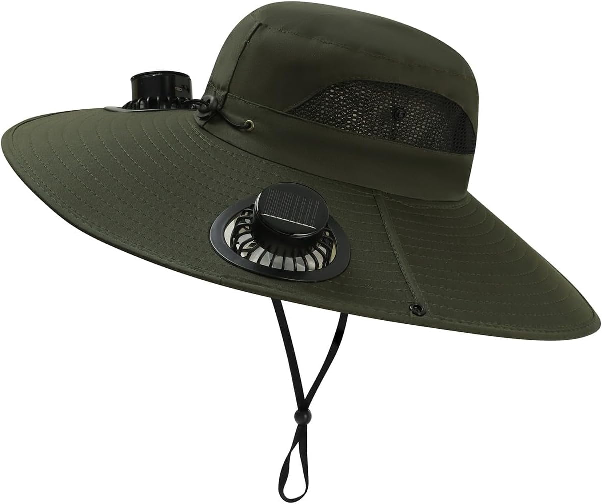 Wide Brim Solar Fan Hat,Removable 2 Fans with USB Charging Waterproof ...