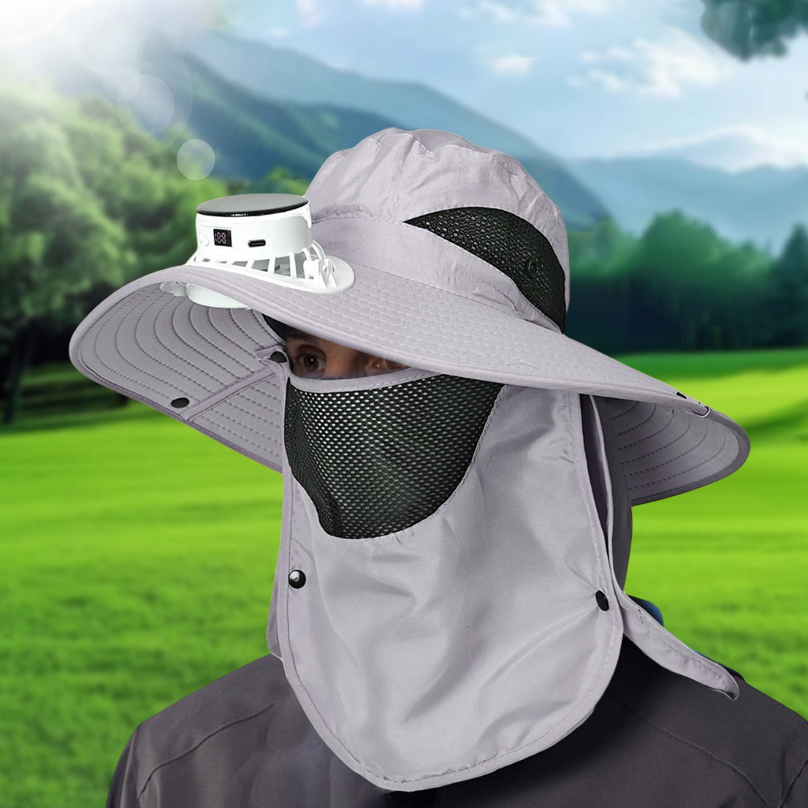Wide Brim Solar Fan Hat with Removable Breathable Facial Sun Towel ...