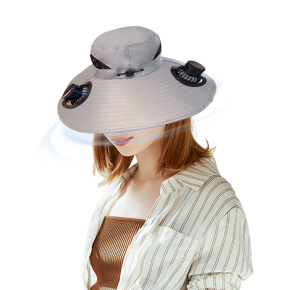 Wide Brim Solar Fan Hat Sun Bucket Hat with 2 Removable Fan for Camp ...