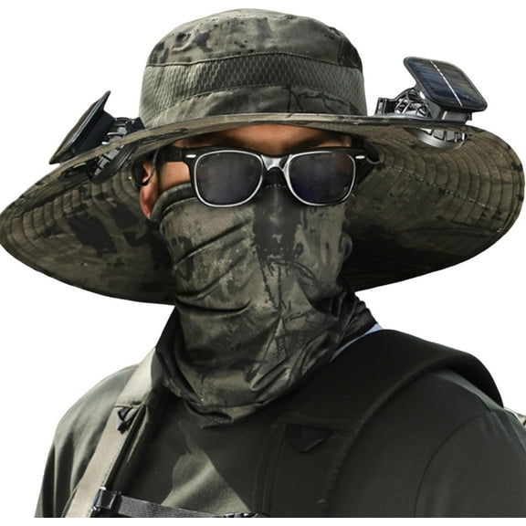 3 Pcs Solar Fan Hat, Wide Brim Solar Fan Outdoor Fishing Hat with 2 ...