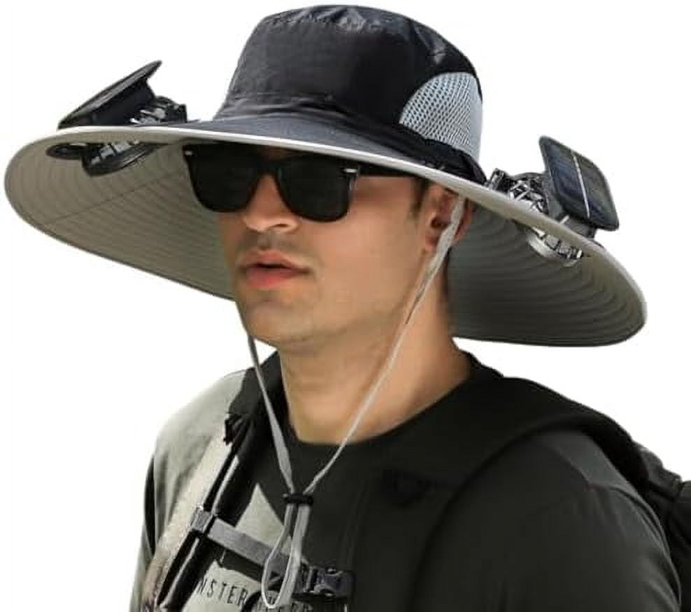 Wide Brim Solar Fan Hat, Wide Brim Solar Fan Outdoor Fishing Hat-Solar ...