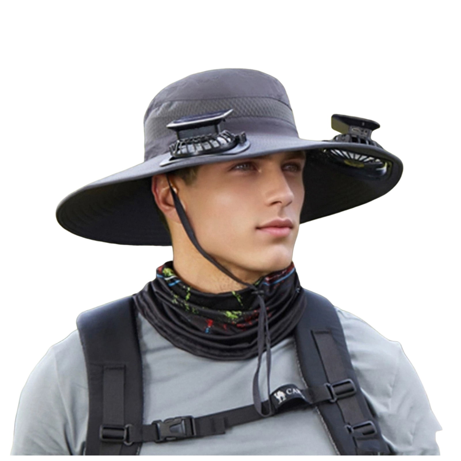 Wide Brim Solar Fan Outdoor Fishing Hat, 2 Solar Fan Hats for Men, USB ...
