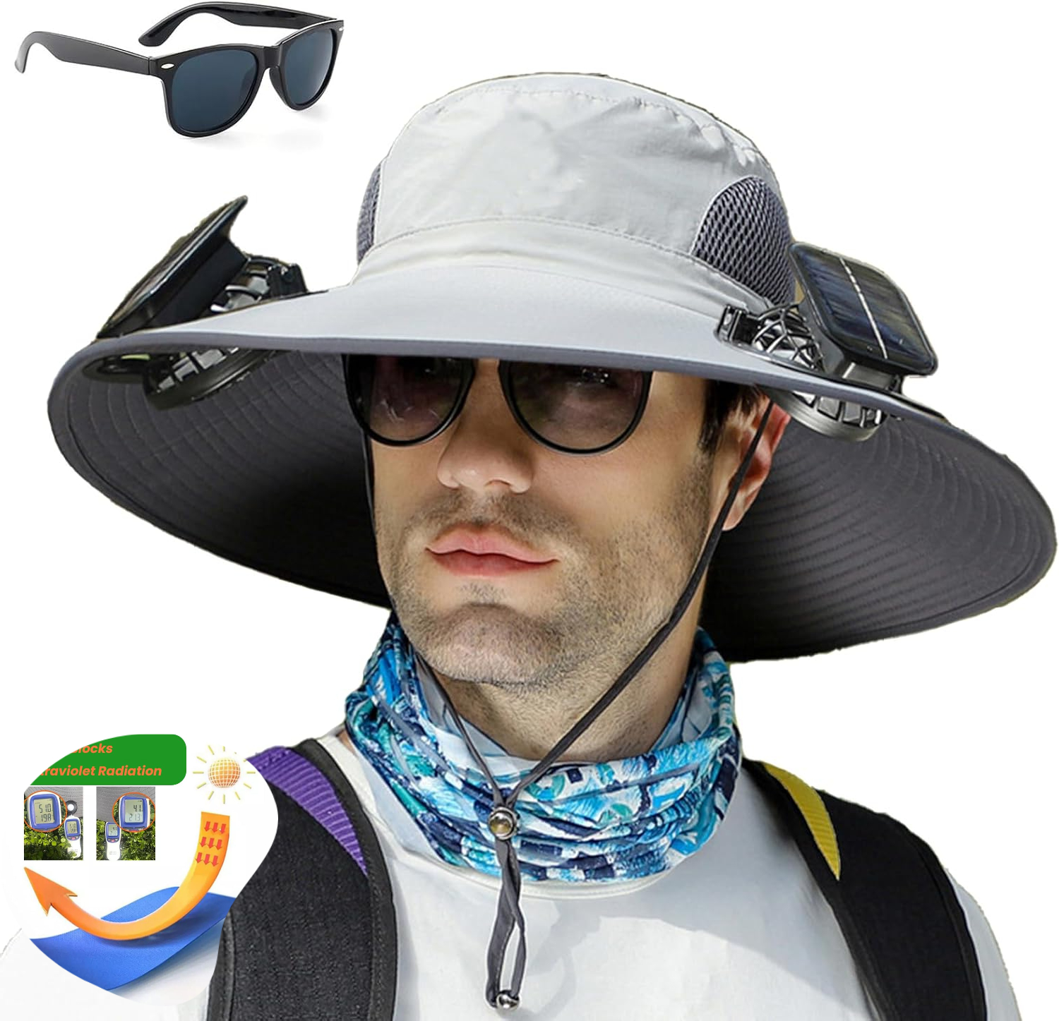 Wide Brim Solar Fan Outdoor Fishing Hat-Solar & USB Charging ...