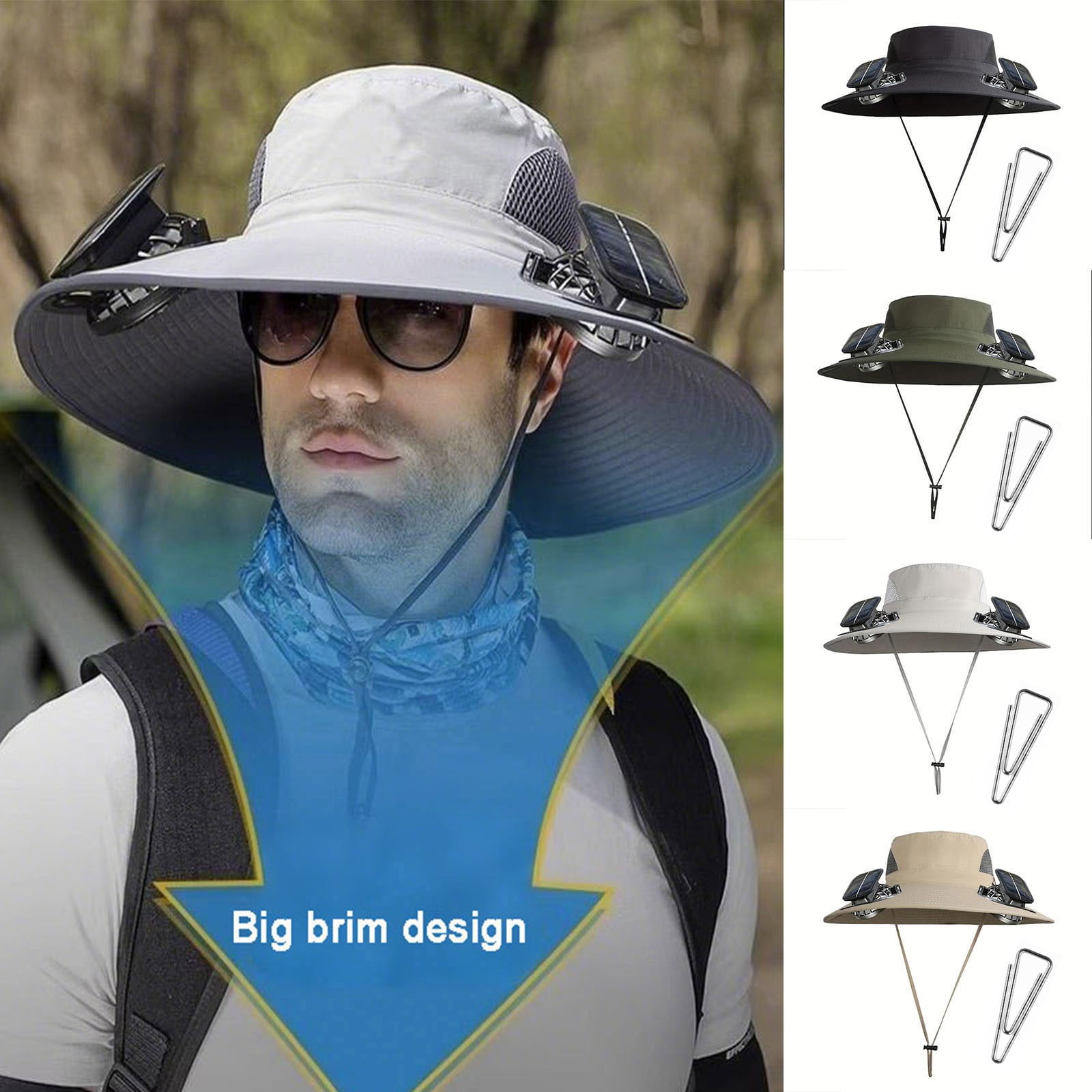 Wide Brim Solar Fan Outdoor Fishing Hat-Solar & Usb Charging,Solar Fan ...