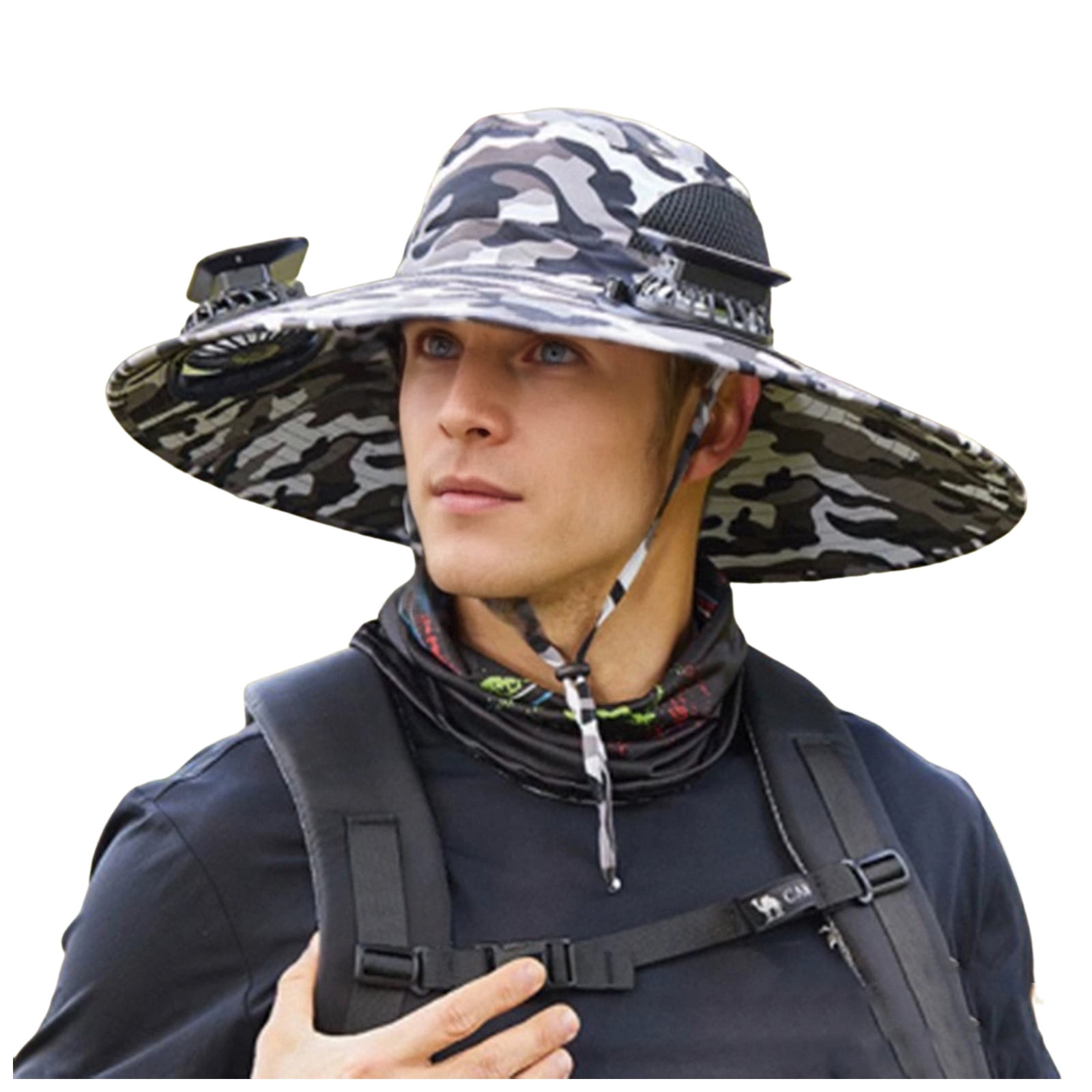 Wide Brim Solar Fan Outdoor Fishing Hat,Waterproof Hat with Two Solar ...