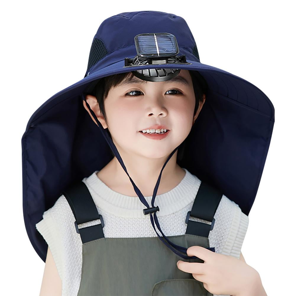 Wide Brim Solar Fan Outdoor Fishing Hat for Kids,Sun Hat with Solar Fan ...