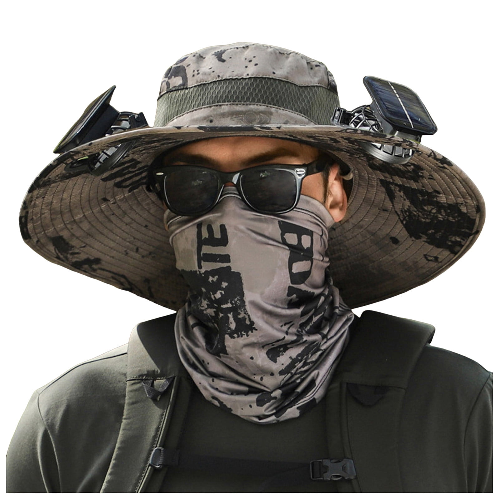 Wide Brim Solar Fan Outdoor Hat - Dual Charging,2 Fans for Ultimate ...