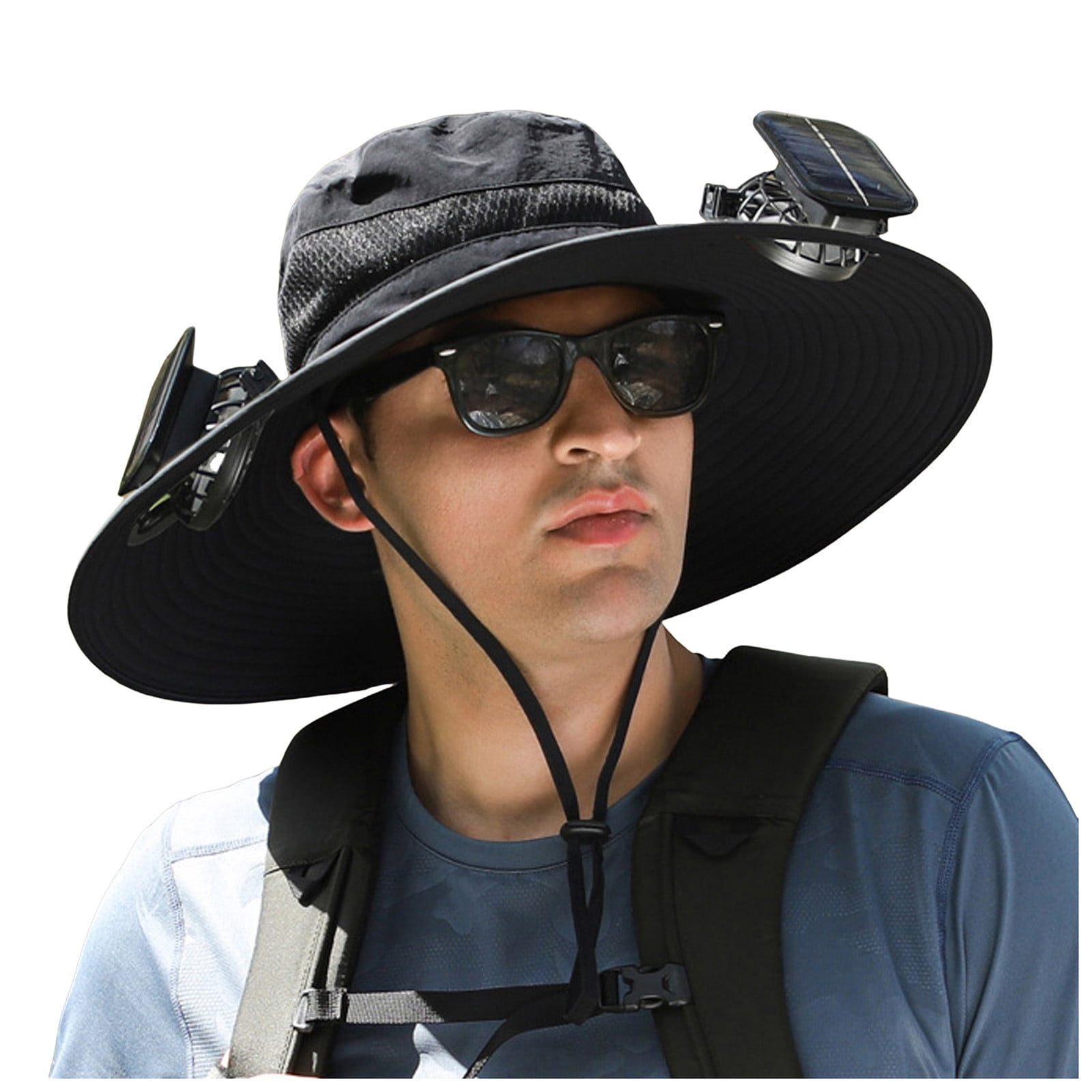 Wide Brim Solar Fan Outdoor Hat - Dual Charging,2 Fans for Cooling B ...
