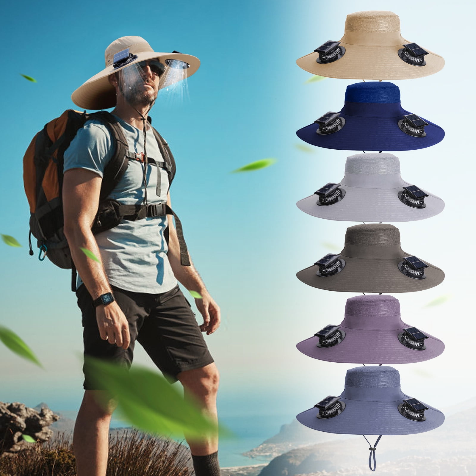 Wide Brim Solar Powered Fan Hat, Solar Fan Hat for Men, Waterproof ...