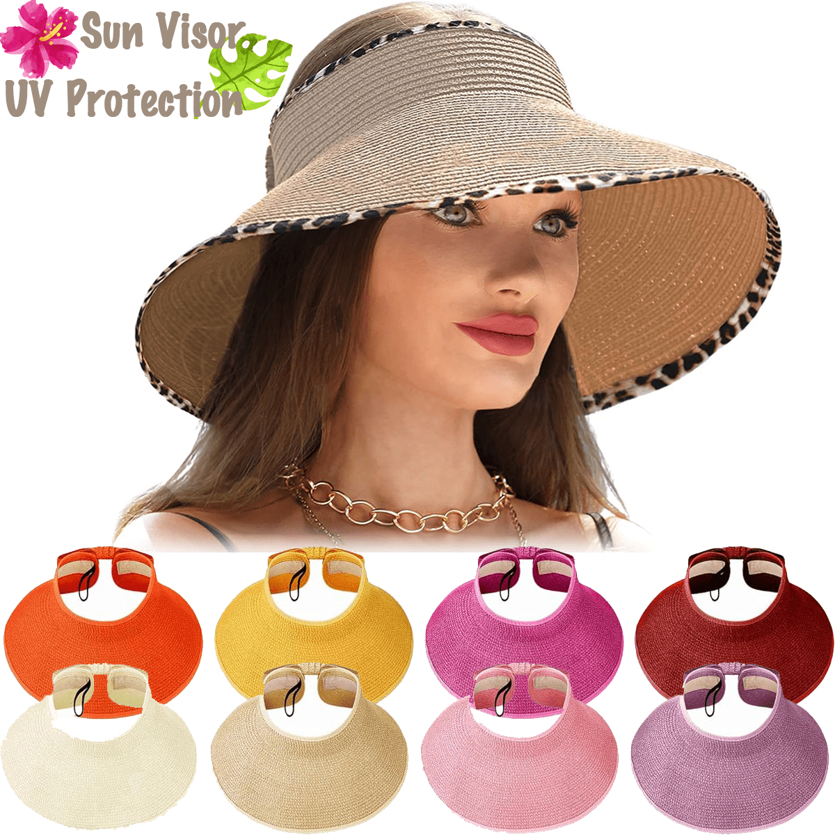 Wide Brim Straw Sun Hat For Women Foldable Straw Sun Visor Hats Wide