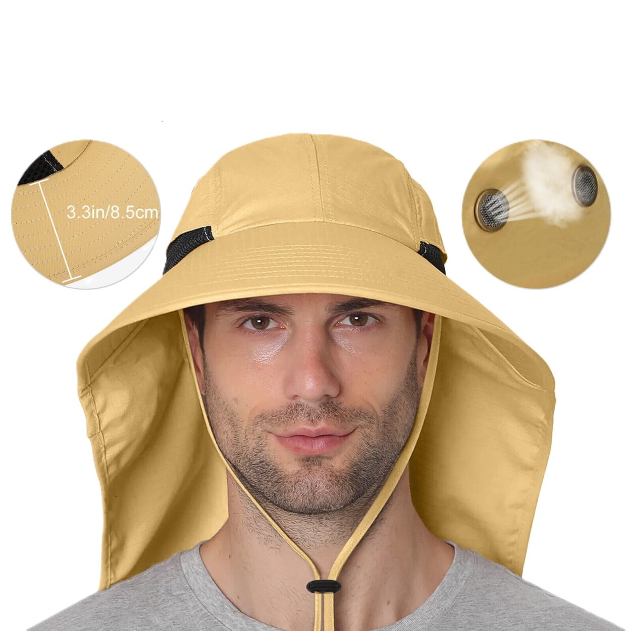 Wide Brim Sun Hat Neck Cover UV Protection Bucket Cap for Hiking ...