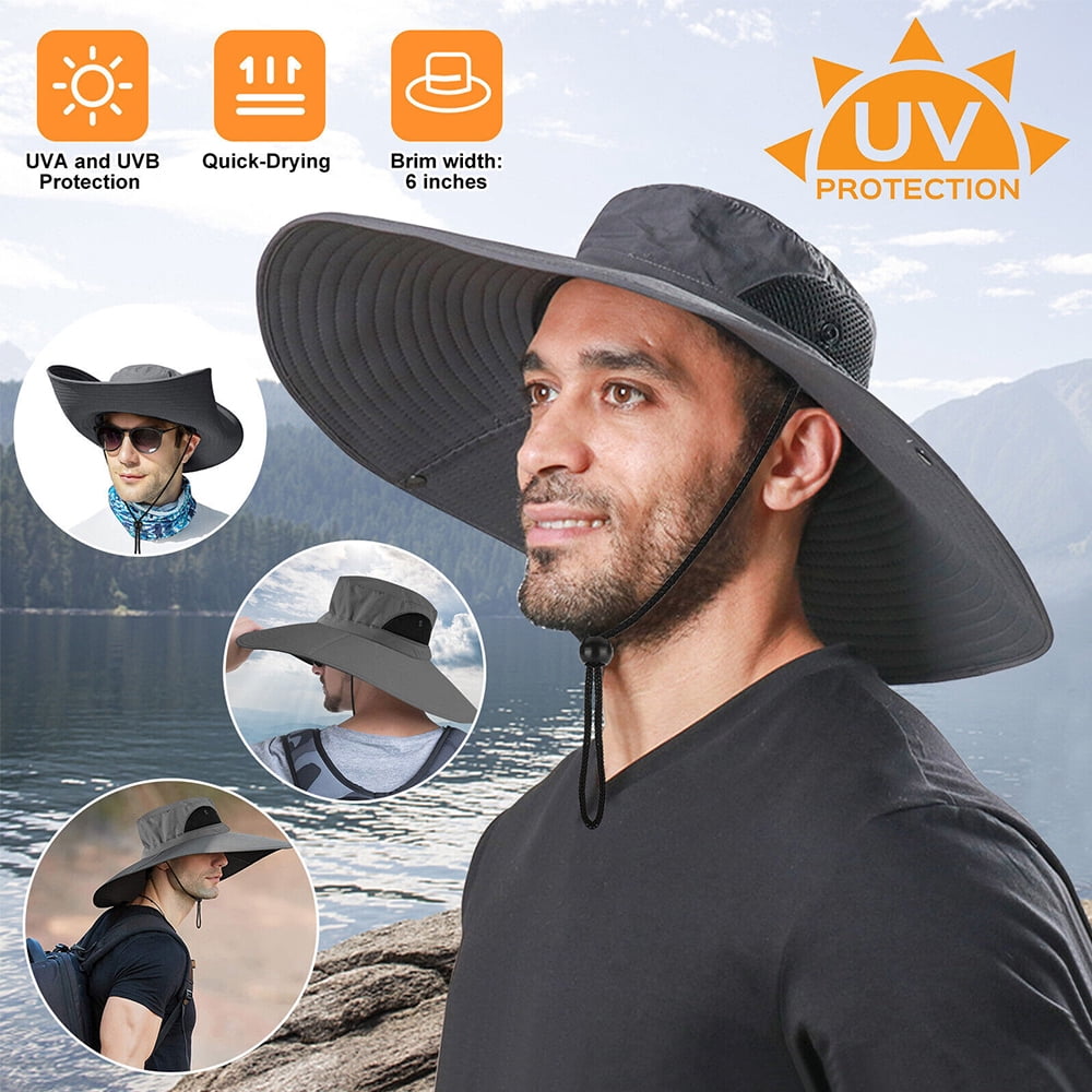 Wide Brim Sun Hat UV Protection Bucket Cap For Hiking Camping Fishing ...