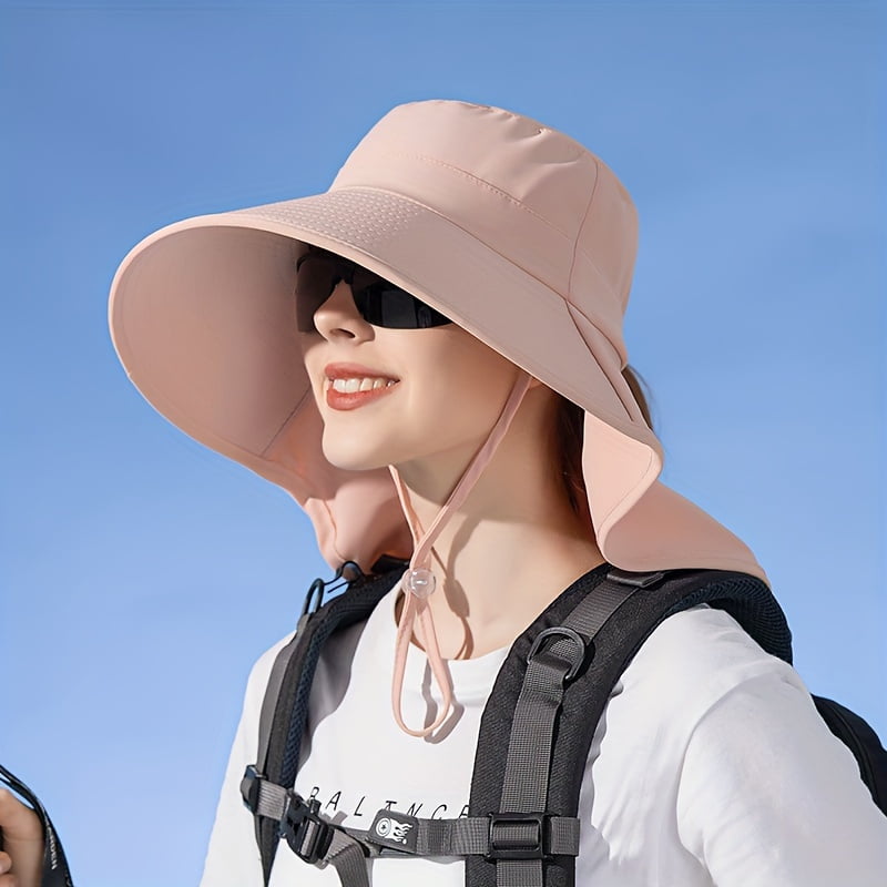 Wide Brim Sun Hat With Neck Flap Solid Color Summer Bucket Hat With ...