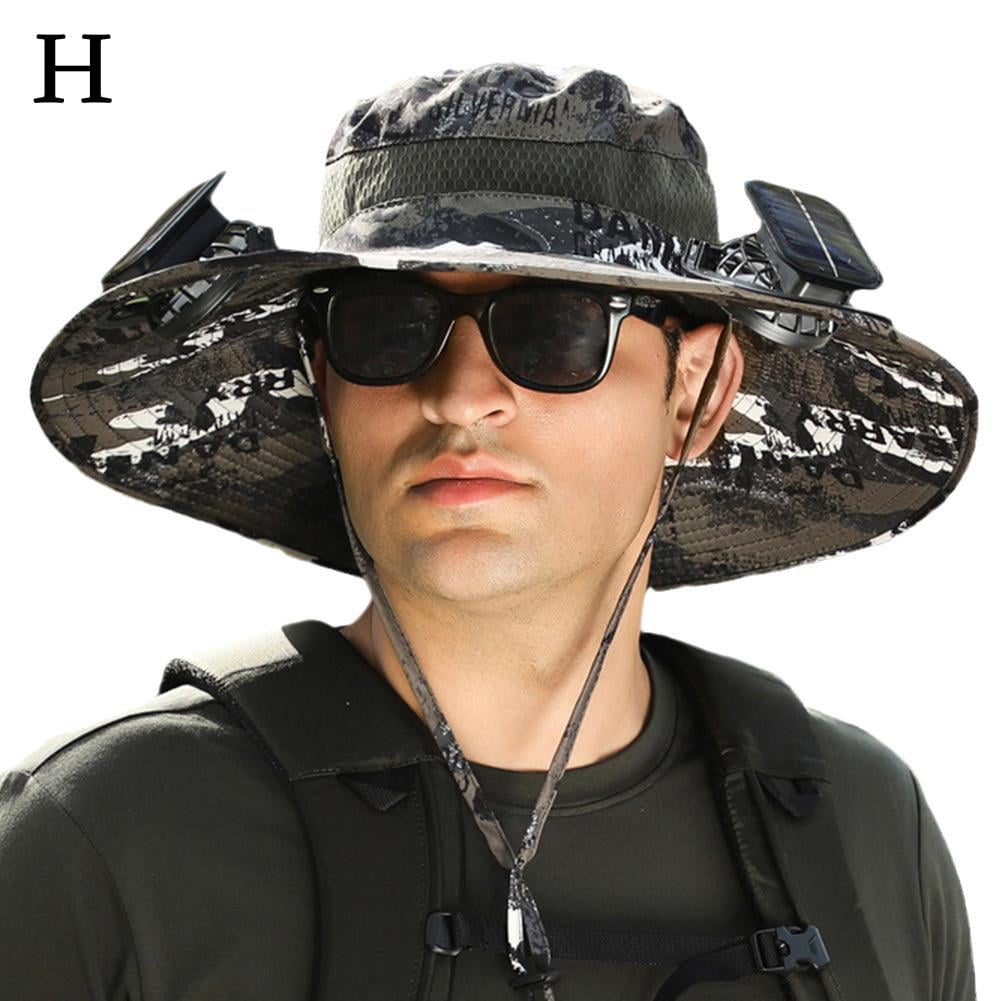 Wide Brim Sun Hat with 2 Solar Fan, Fishing Hat for Men, Solar Powered ...