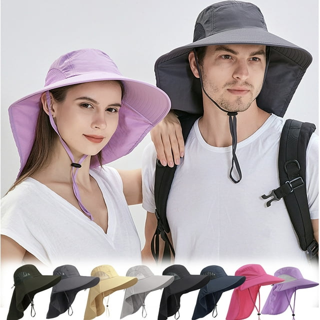 Wide Brim Sun Hat with Neck Flap for Women Men Hiking Fishing Gardening ...