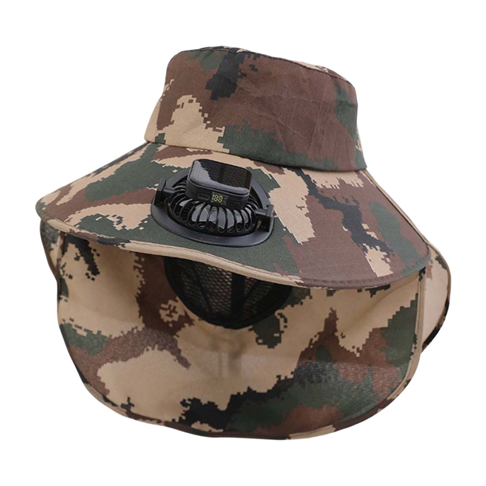 Wide Brim Sun Hat with Solar Fan - Outdoor Solar Fan Hat with Removable Neck Flap and Face Cover ...
