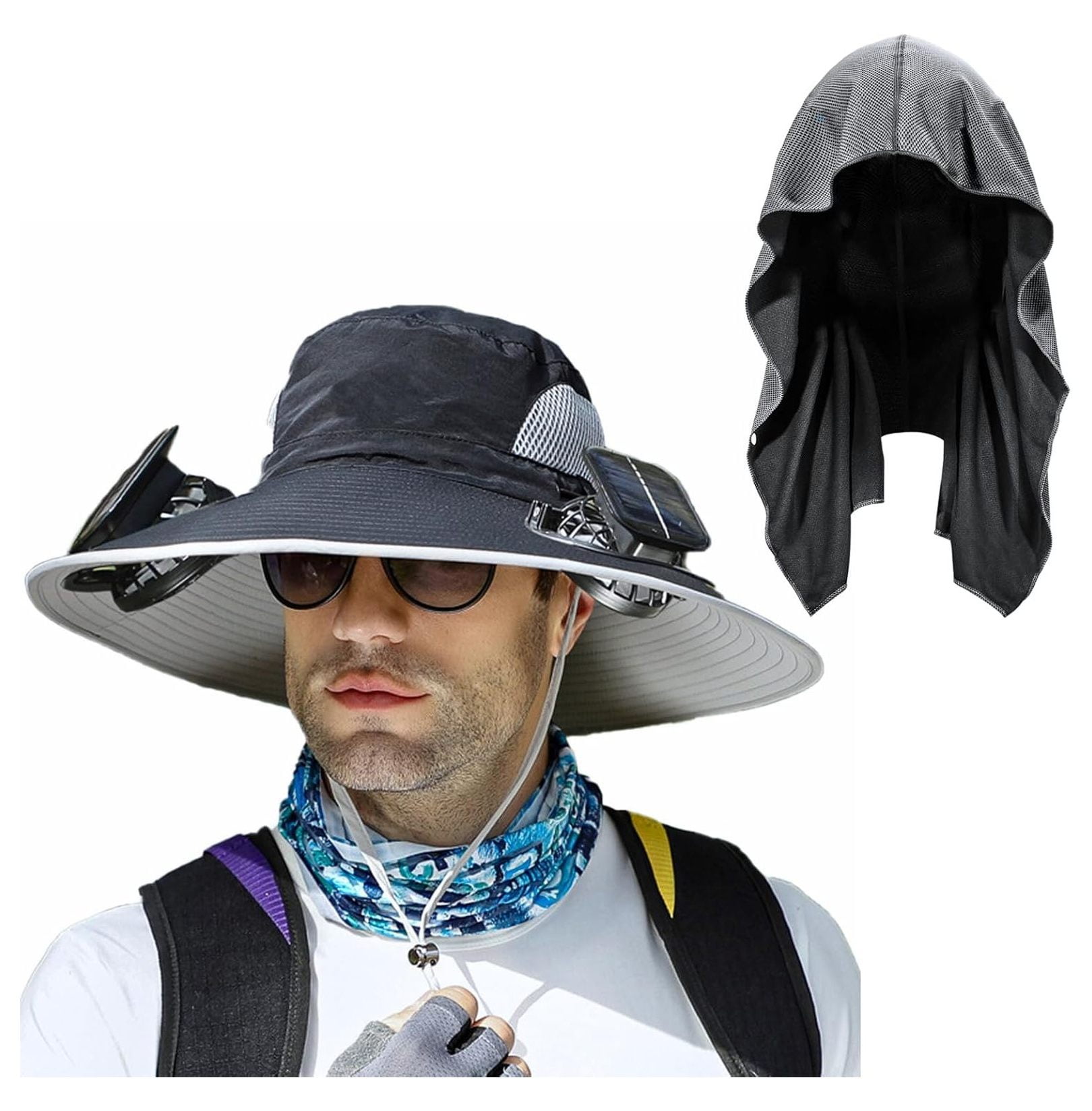 Wide Brim Sun Hat with Solar Fan, Solar Fan Hat, Men Sunscreen Sun Hats with Fans, SolarFan ...