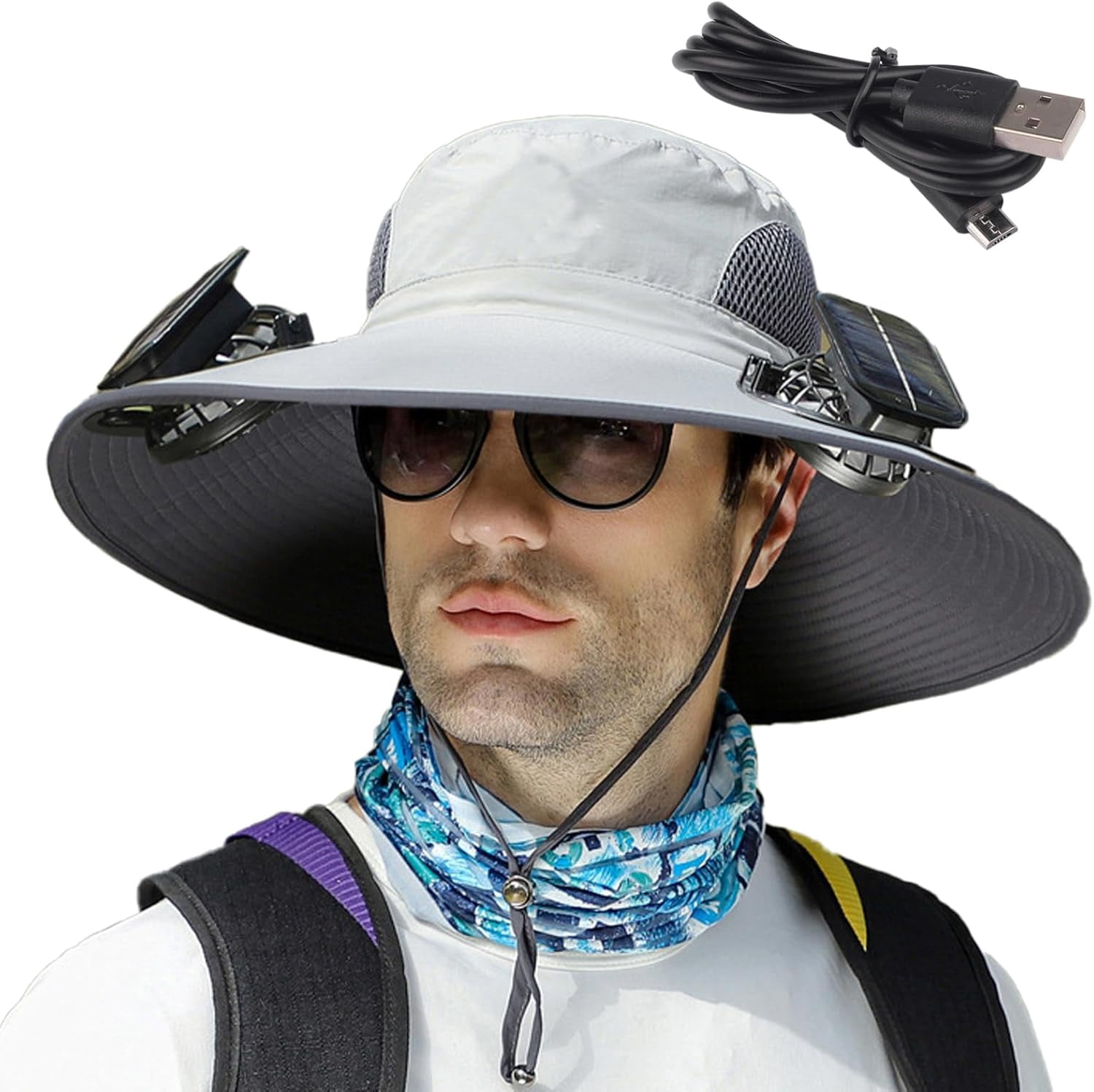 Wide Brim Sun Hat with Solar Fan, Solar Fan Hat, Men Sunscreen Sun Hats ...