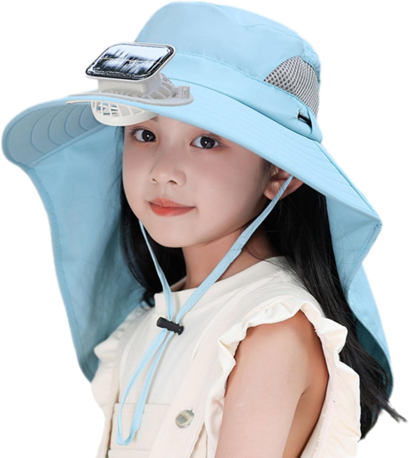Wide Brim Sun Hat with Solar Fan for Kids, Children's Fan Fishing Hat ...