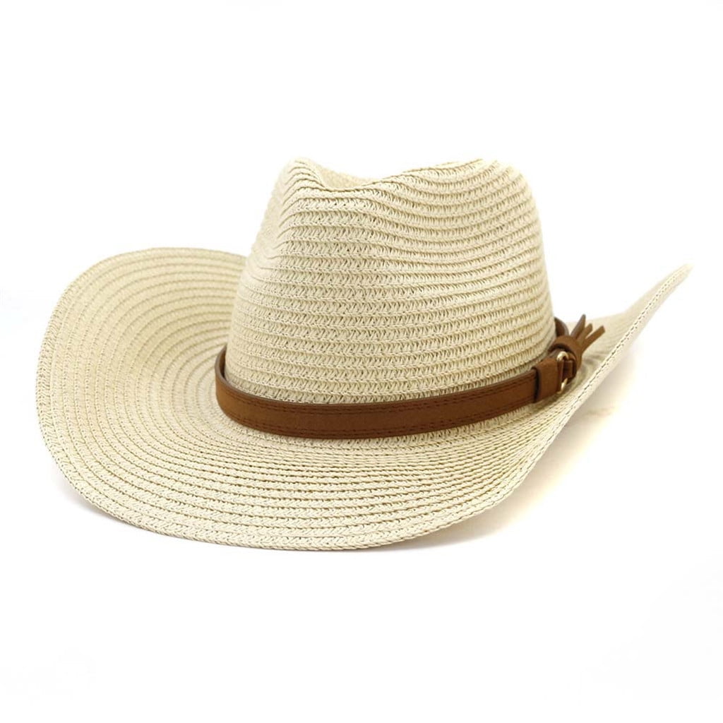 Wide Brim Western Cowboy Hat for Men and Women Beach Straw Baseball Cap ...