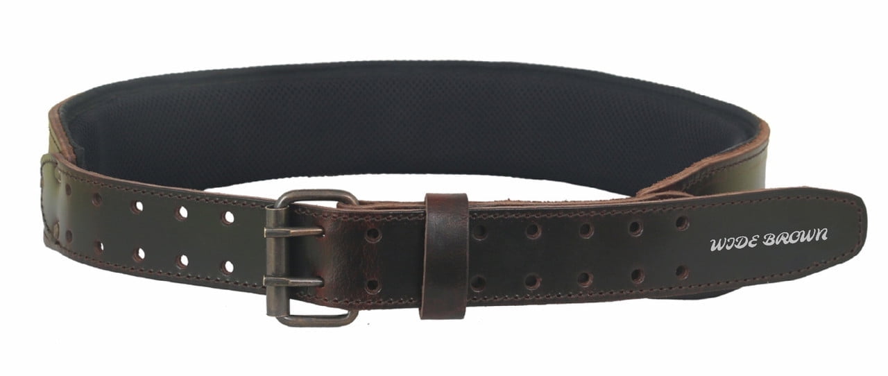Wide Brown 2.5" Padded Full Grain Leather Tool Belt - Walmart.com