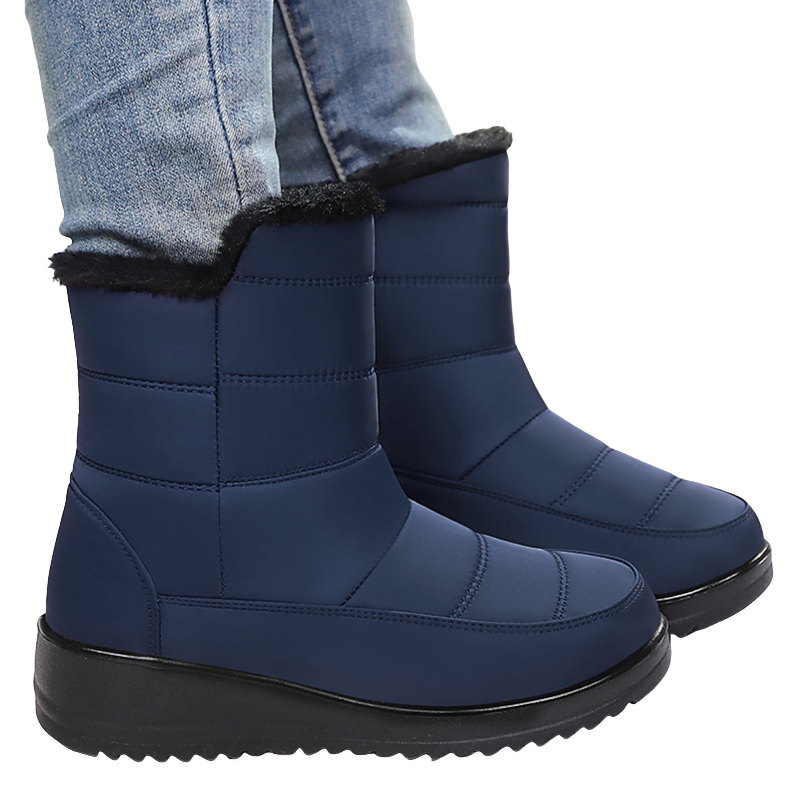 Wide Calf Ankle Snow Boots for Women Thinkened Plush Warm Zipper High ...