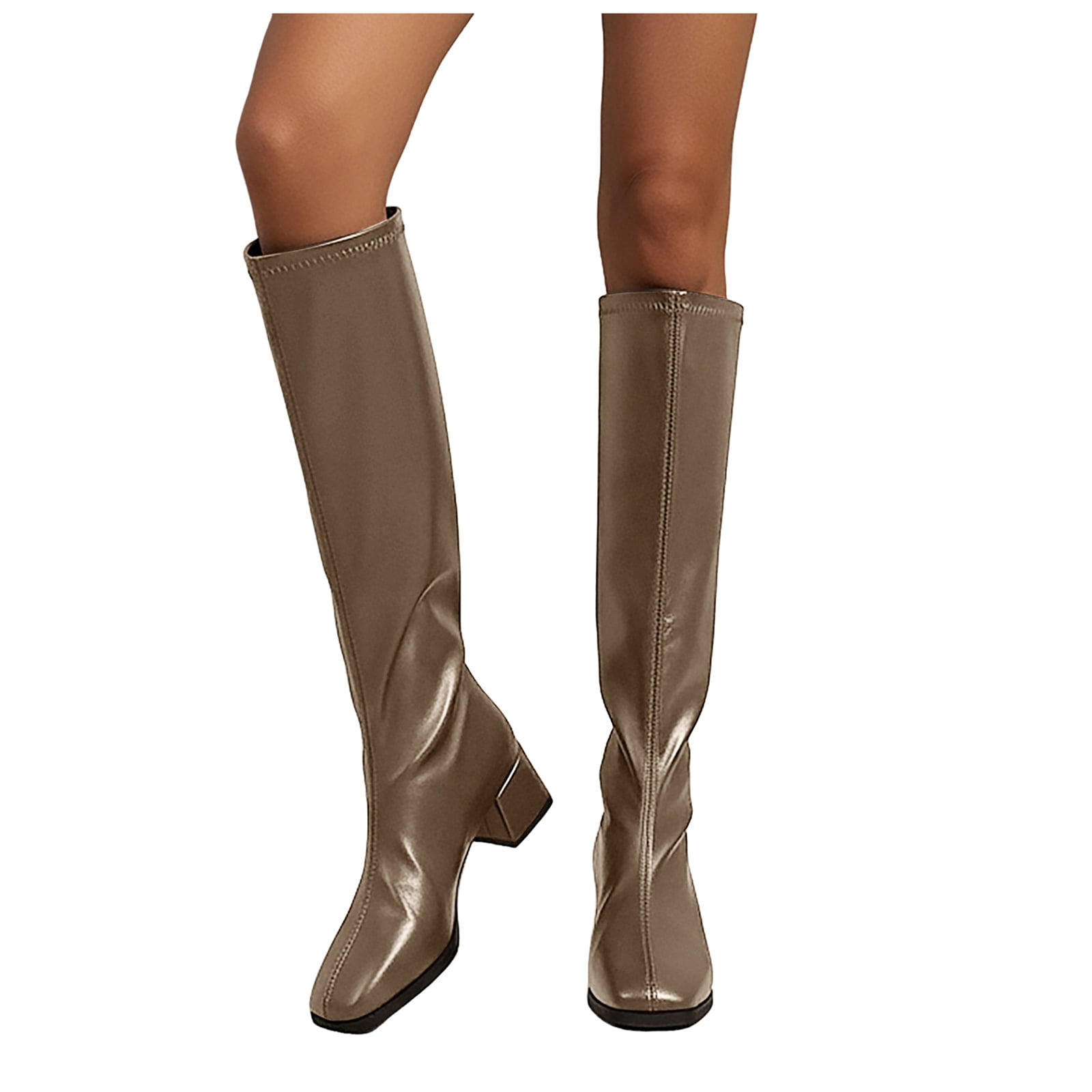Wide Calf Knee High Boots Women Square Toe Chunky Block Heel Back ...