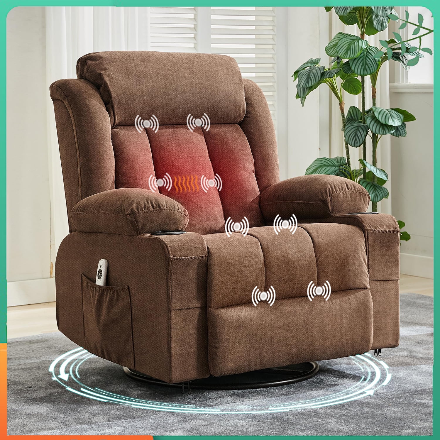 Wide Comfy Sofa Couch Rocking Recliner Chairs with Massage , Heat ,Side ...
