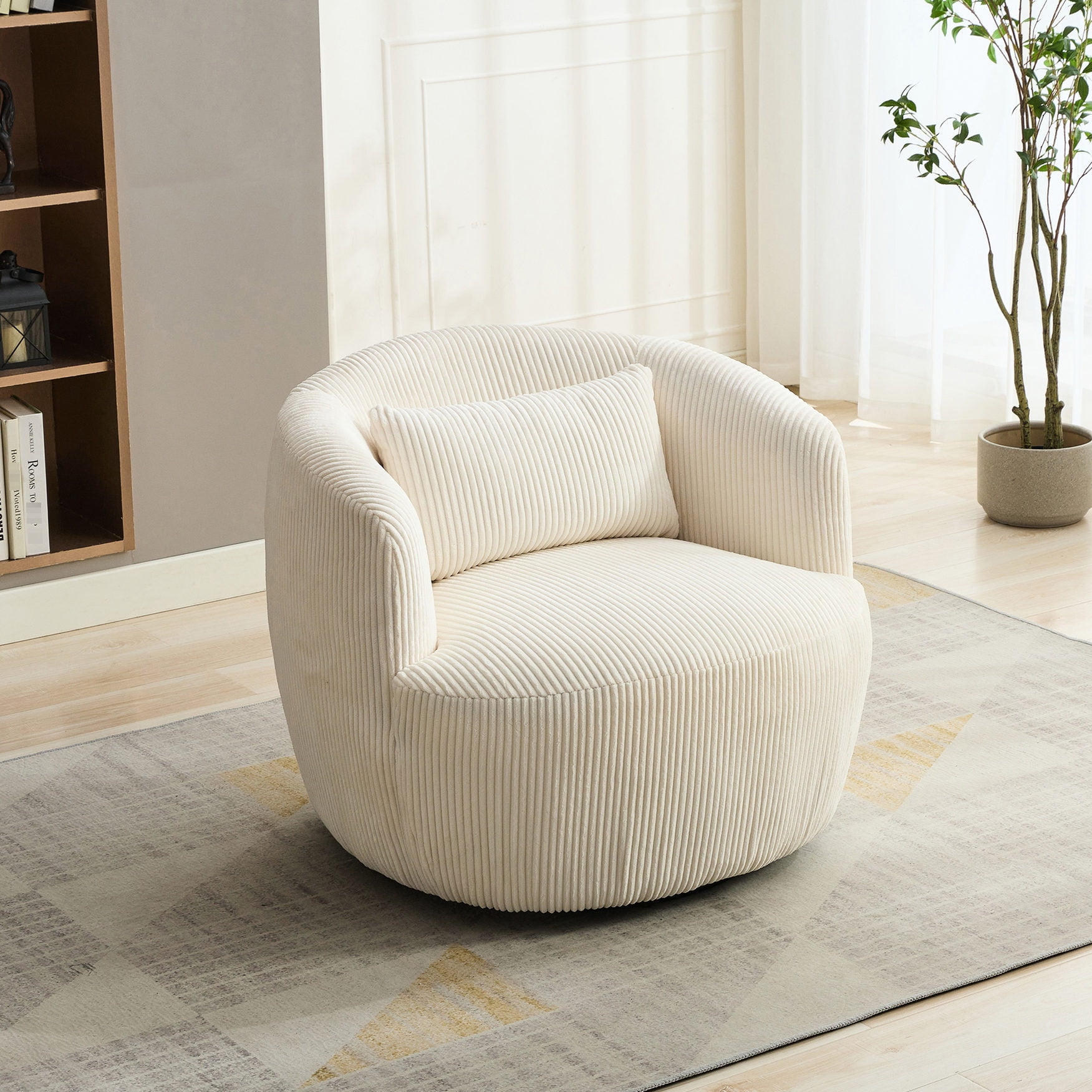 Wide Corduroy Barrel Chair with 360° Swivel and Metal Base - Relaxing ...