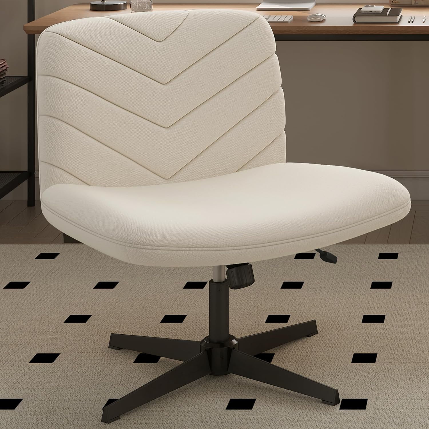 Wide Criss Cross Chair with Wheels,Comfy Armless Cross Legged Office ...