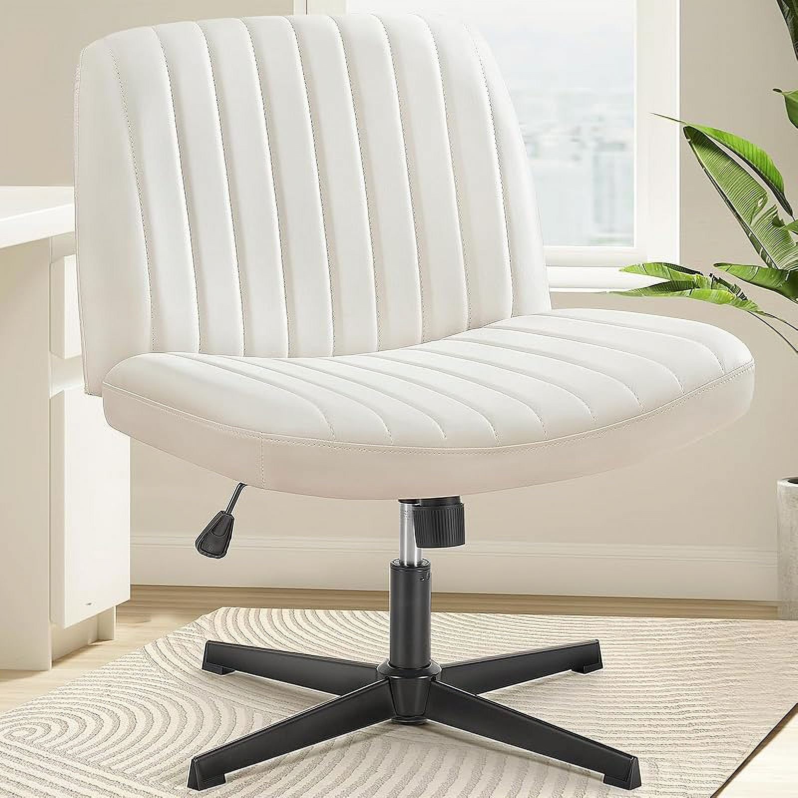 Wide Cross Legged Office Desk Vanity Chair Comfy Fabric Armless ...