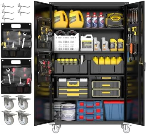 Wide & Deep Metal Garage Storage Cabinet with Pegboard & Adjustable ...