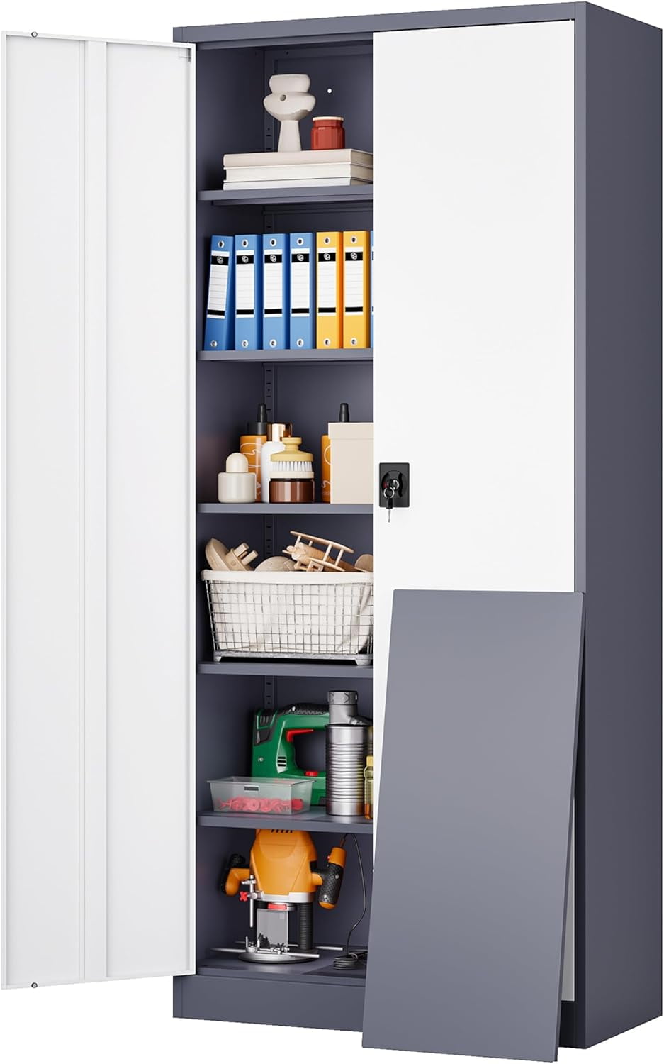 Wide & Deep Metal Storage Cabinet with Lock & Adjustable Shelves, Tall ...