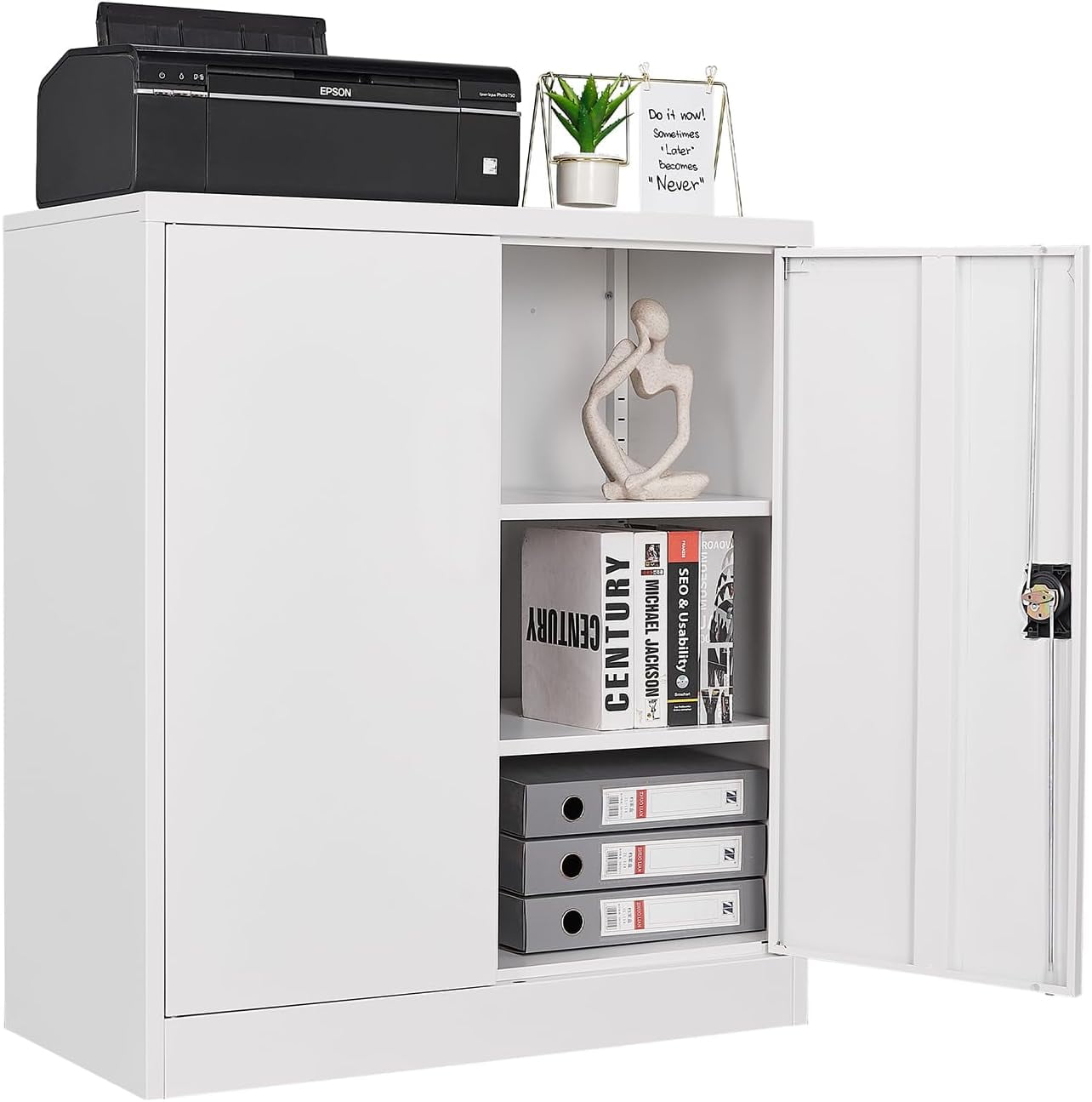 Wide & Deep Metal Storage Cabinet with Lock & Adjustable Shelves, Tall ...