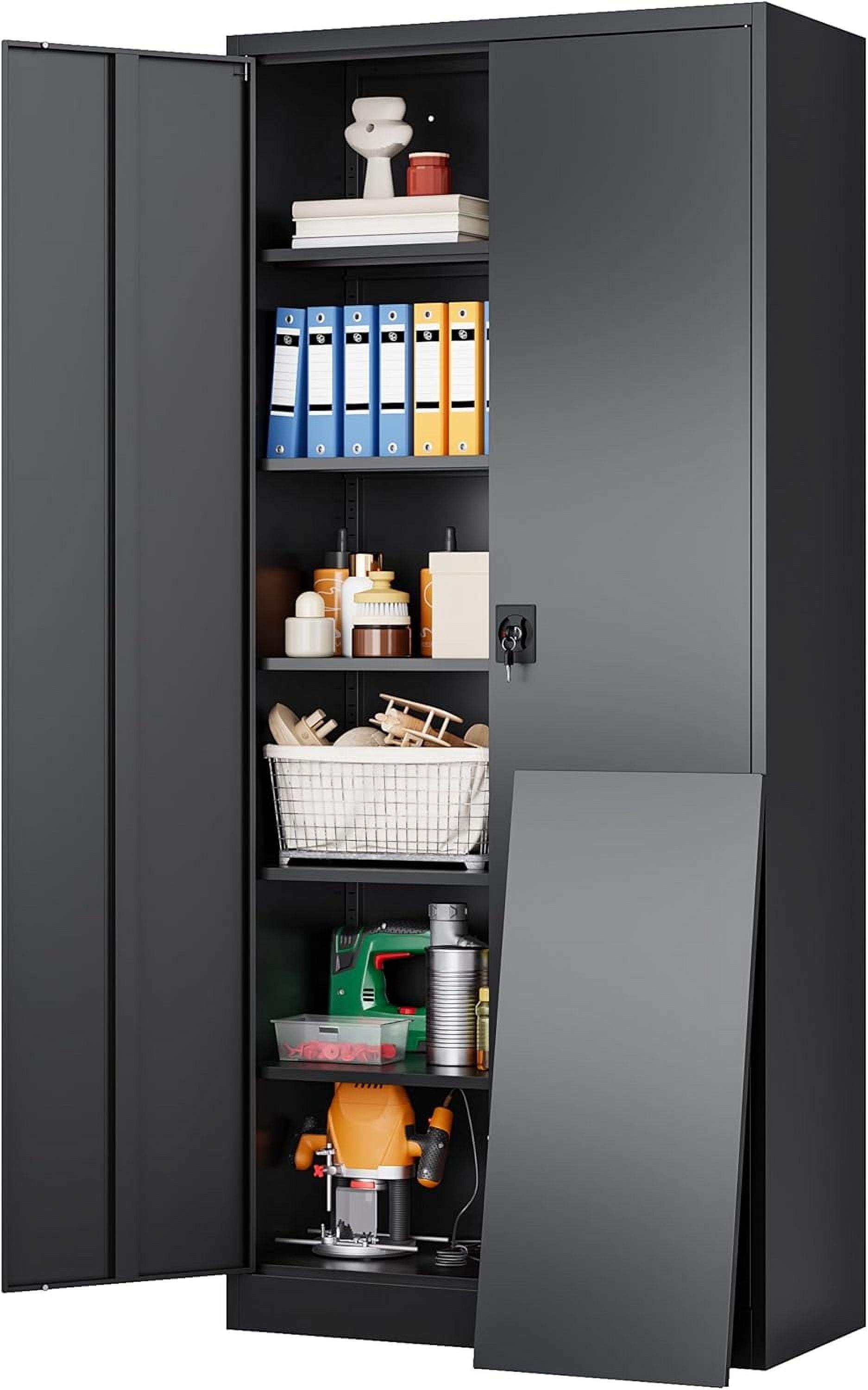 Wide & Deep Metal Storage Cabinet with Lock & Adjustable Shelves, Tall ...
