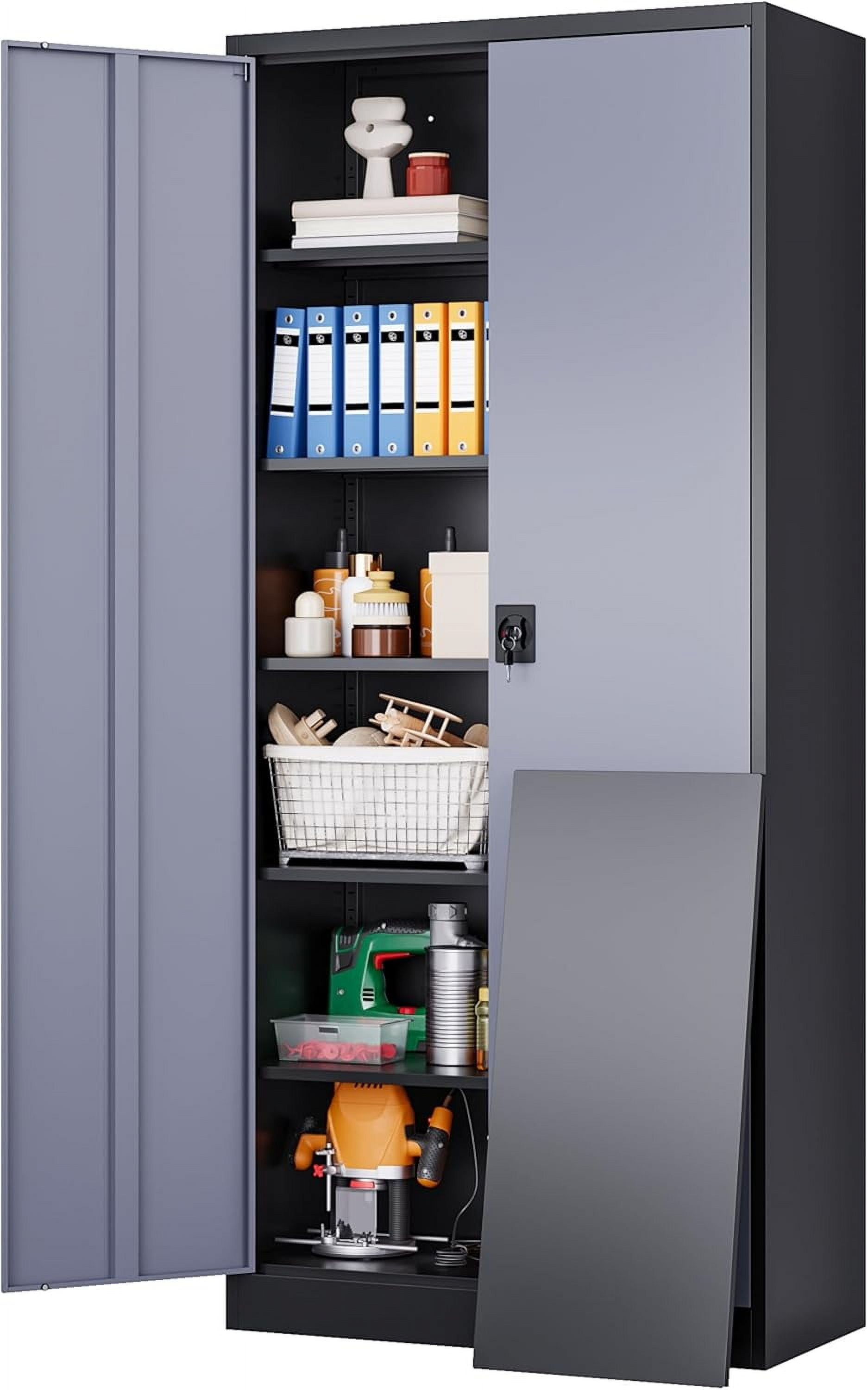 Wide & Deep Metal Storage Cabinet with Lock & Adjustable Shelves, Tall ...
