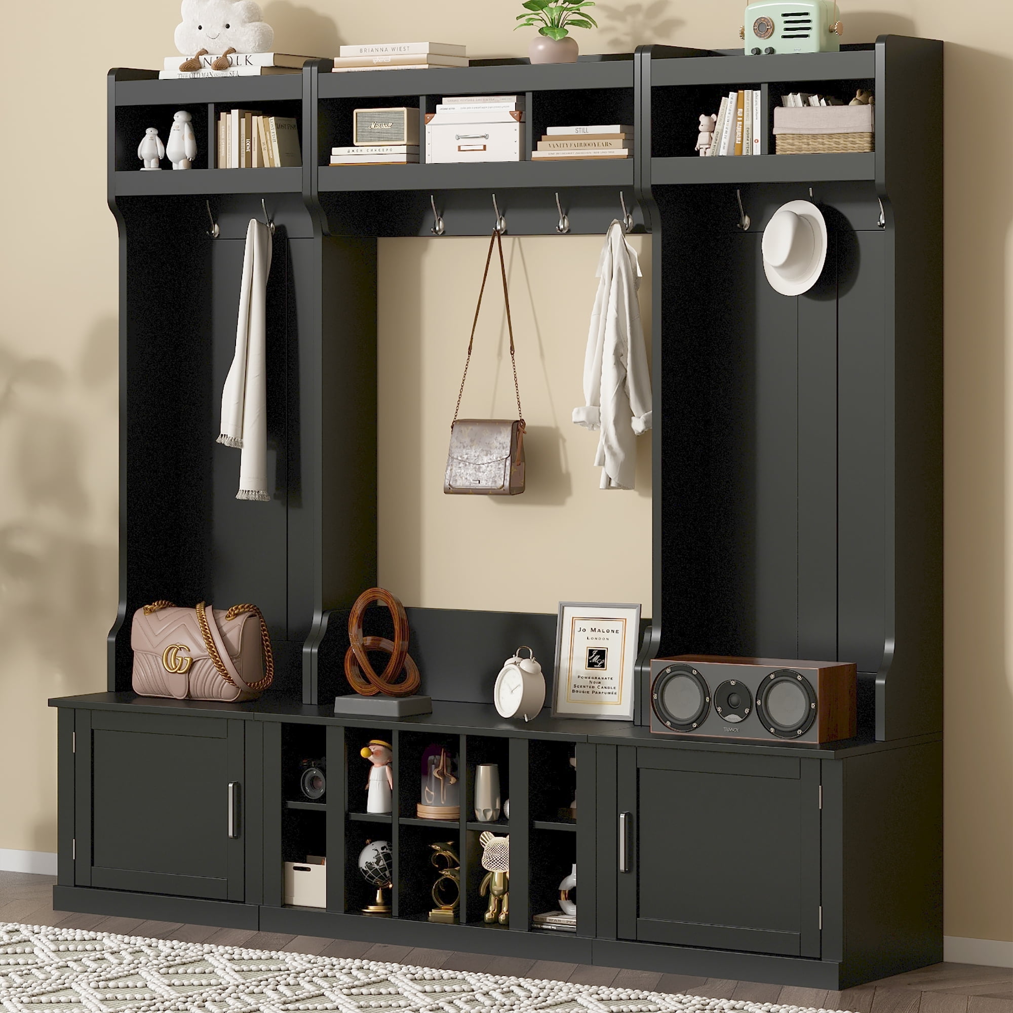 Wide Design Hall Tree with Storage and Bench, 4-IN-1 Multi-functional ...