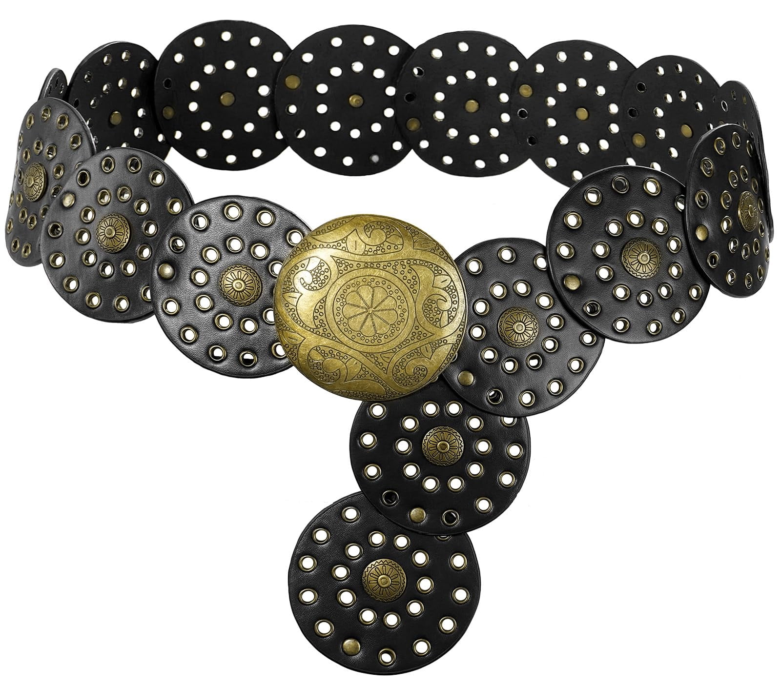 Wide Disc Belt for Women Vintage Hollow Boho Leather Belt Western ...